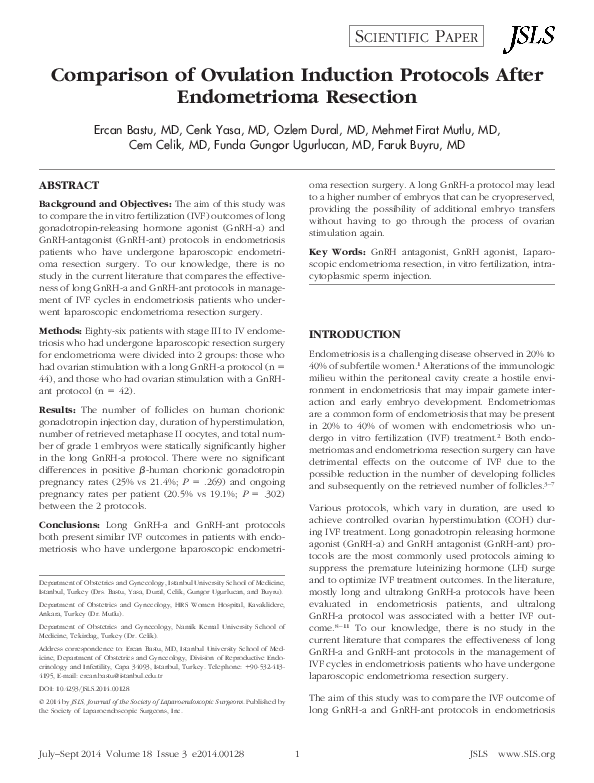 (PDF) Comparison of Ovulation Induction Protocols After Endometrioma Resection