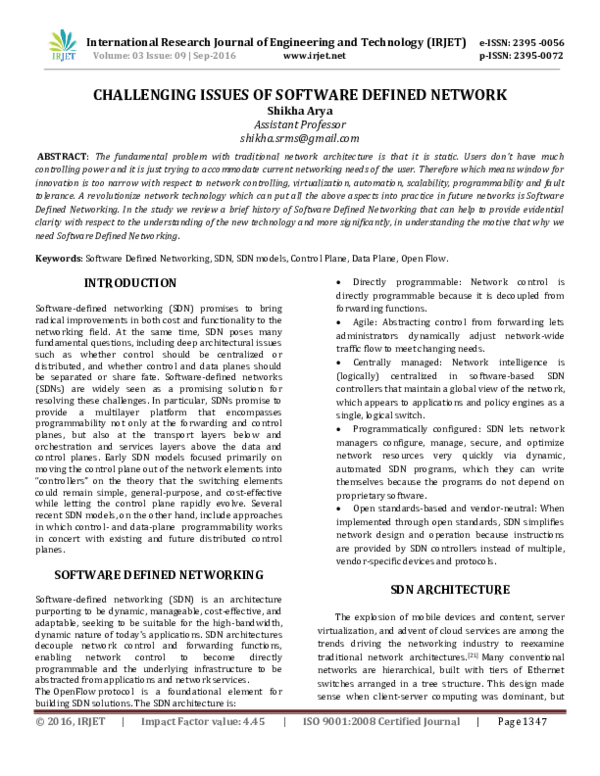 (PDF) Challenging Issues of Software Defined Network