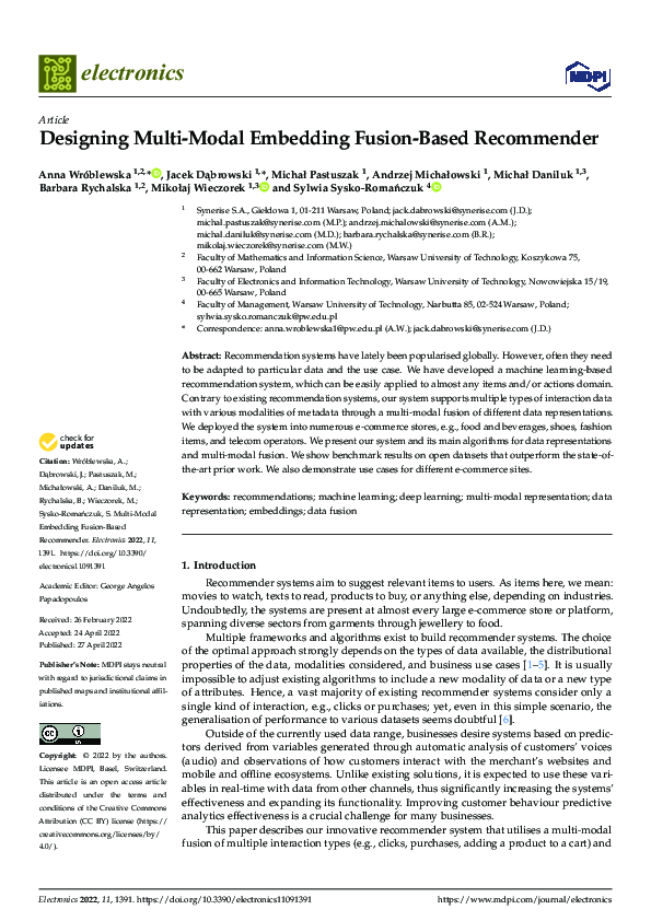 (PDF) Designing Multi-Modal Embedding Fusion-Based Recommender