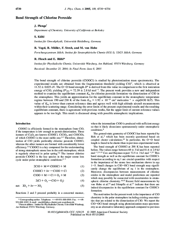 (PDF) Bond Strength of Chlorine Peroxide