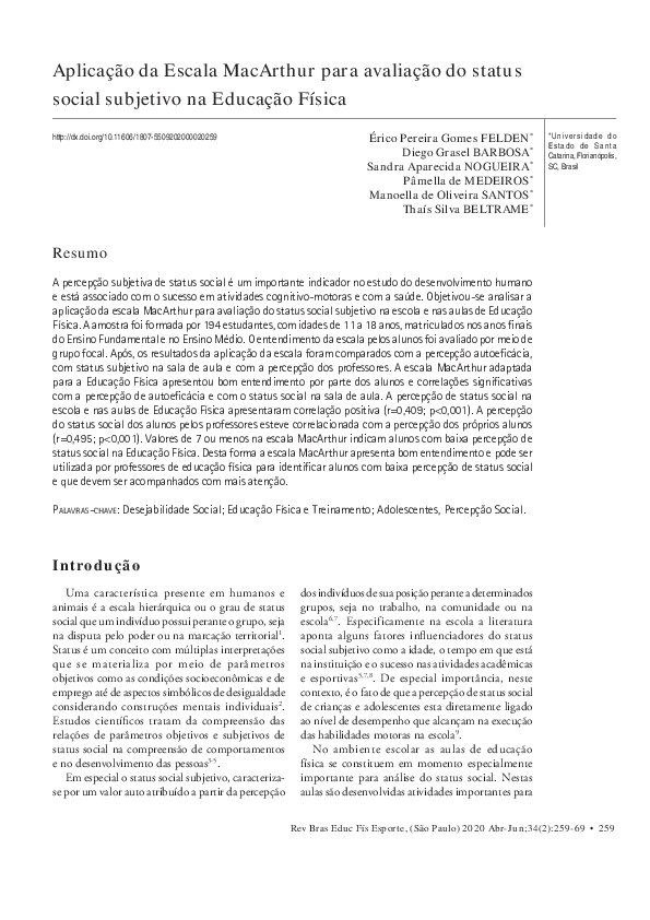 (PDF) Aplicação da escala MacArthur para avaliação do status social ...