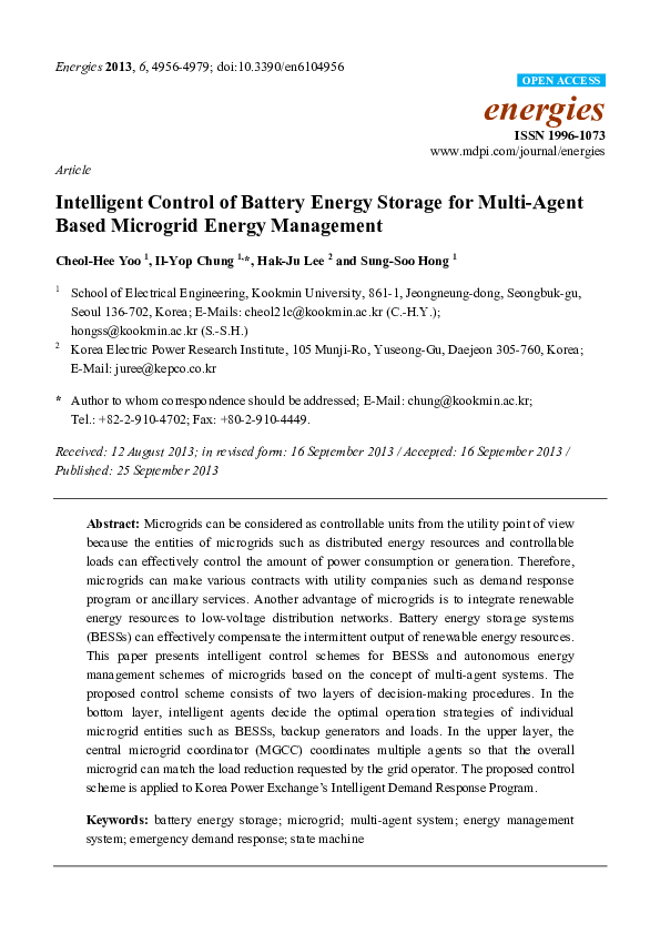 (PDF) Intelligent Control of Battery Energy Storage for Multi-Agent ...