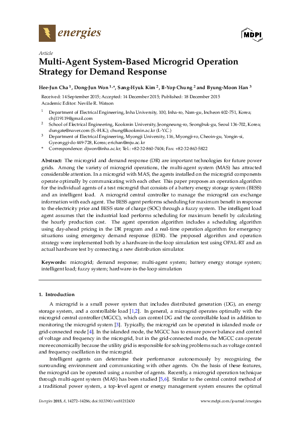 Pdf Multi Agent System Based Microgrid Operation Strategy For Demand