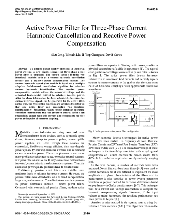 (PDF) Active power filter for three-phase current harmonic cancellation ...