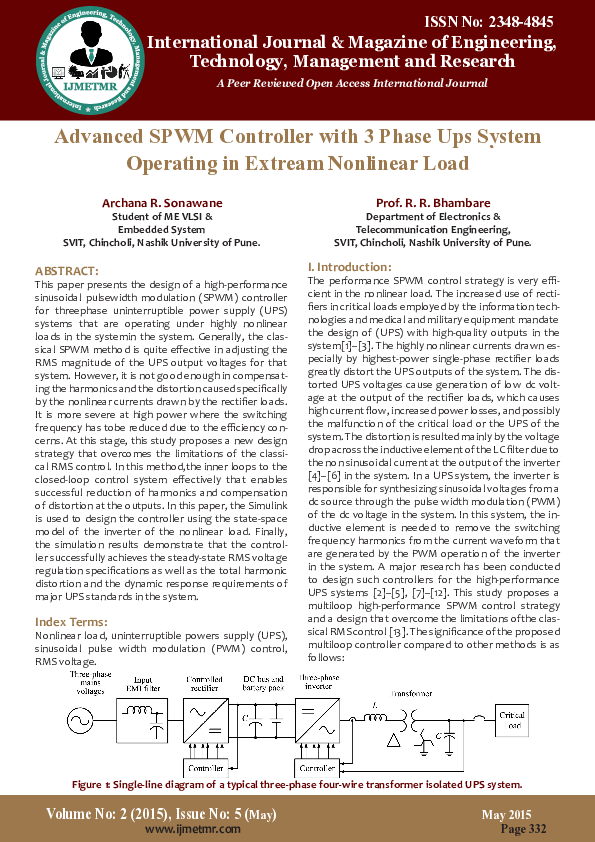 (PDF) Advanced SPWM Controller with 3 Phase Ups System Operating in Extream Nonlinear Load