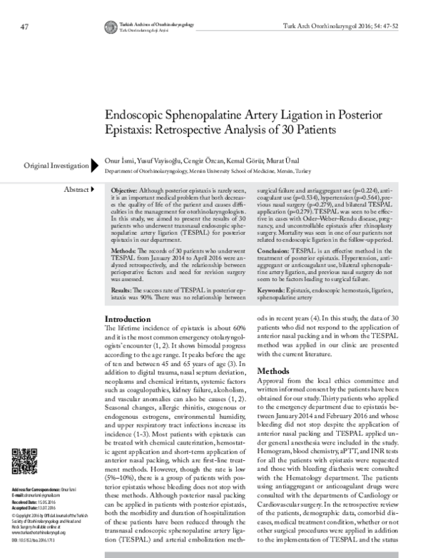 (PDF) Endoscopic Sphenopalatine Artery Ligation in Posterior Epistaxis ...