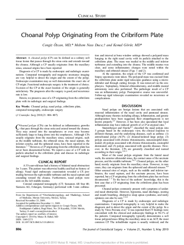 (PDF) Choanal Polyp Originating From the Cribriform Plate