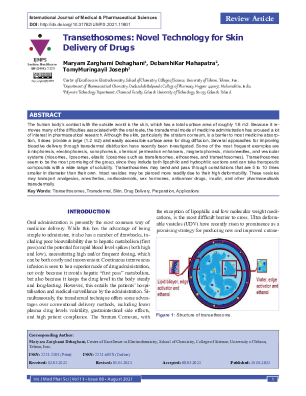 (PDF) Transethosomes: Novel Technology for Skin Delivery of Drugs