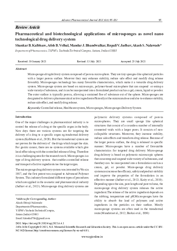 (PDF) Pharmaceutical and biotechnological applications of microsponges ...