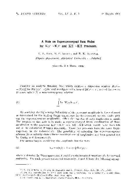 (PDF) A note on superconvergent sum rules for KNKN and KΞ→KΞ processes