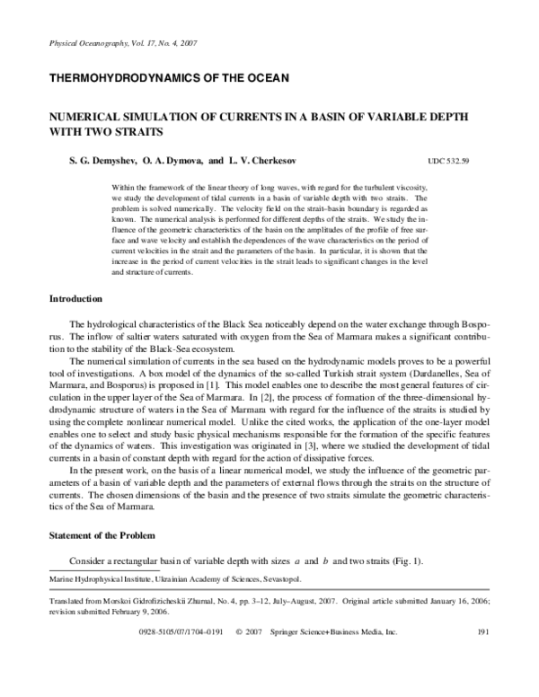 Pdf Numerical Simulation Of Currents In A Basin Of Variable Depth