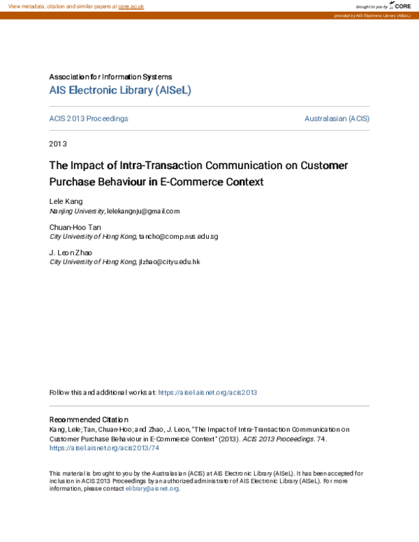 (PDF) The impact of intra-transaction communication on customer ...
