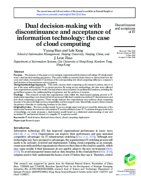 (PDF) Dual decision-making with discontinuance and acceptance of ...