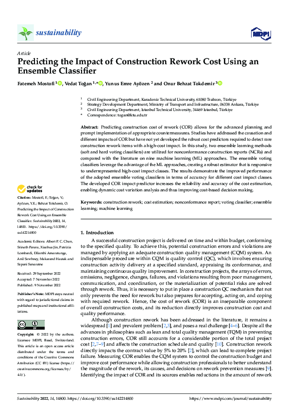 (PDF) Predicting the Impact of Construction Rework Cost Using an Ensemble Classifier