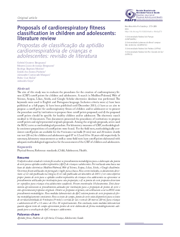 (PDF) Proposals of cardiorespiratory fitness classification in children ...