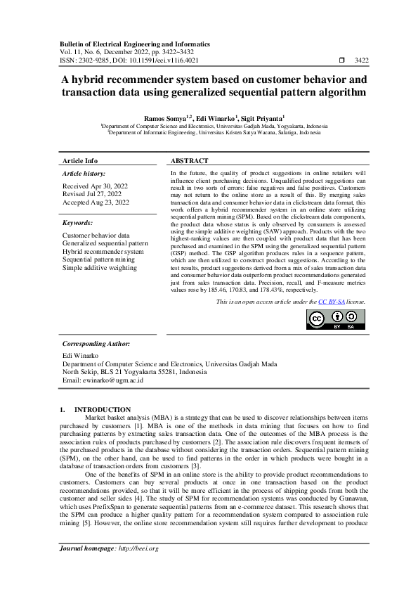 Pdf A Hybrid Recommender System Based On Customer Behavior And Transaction Data Using
