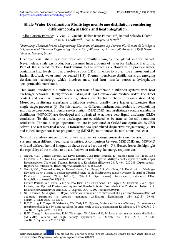 (PDF) Shale Water Desalination: Multistage membrane distillation ...