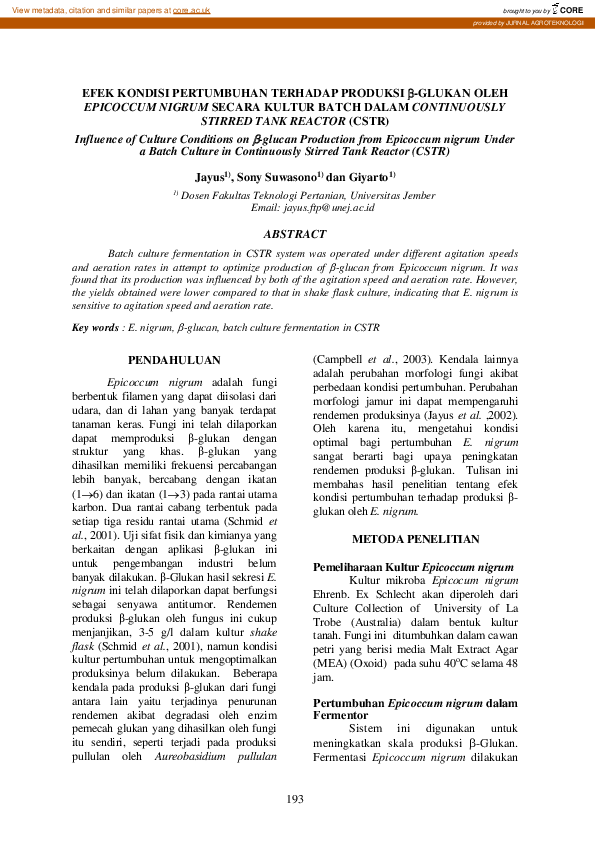 (PDF) Efek Kondisi Pertumbuhan Terhadap Produksi -Glukan Oleh Epicoccum Nigrum Secara Kultur ...
