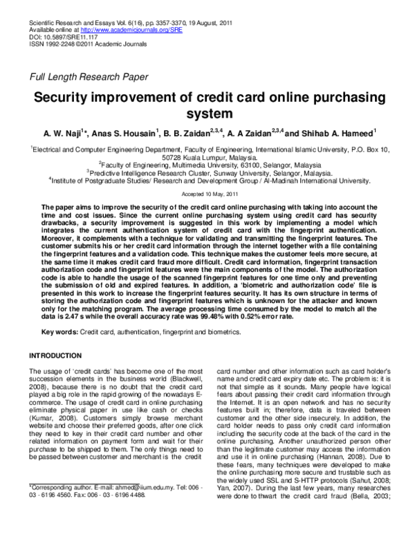 (PDF) Security improvement of credit card online purchasing system