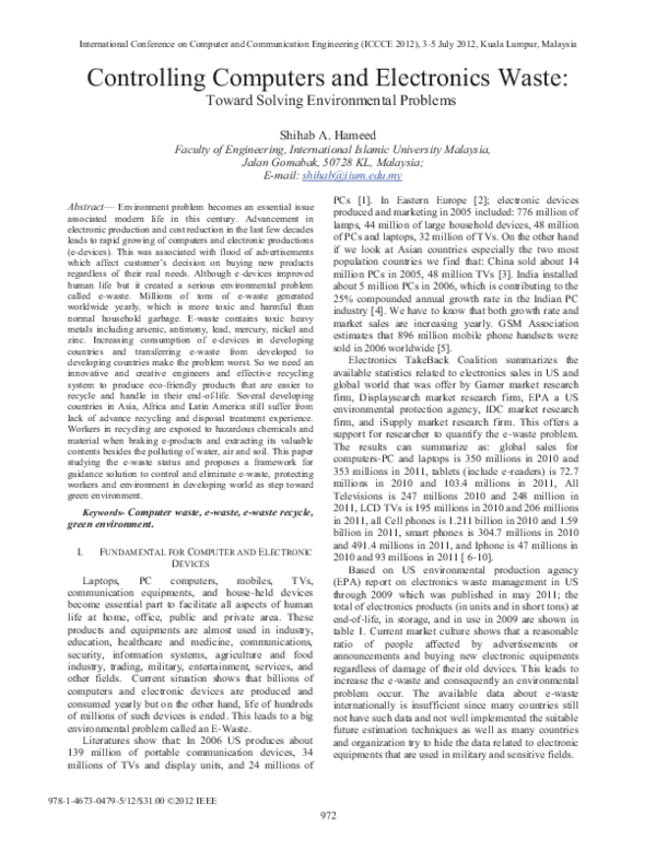 (PDF) Controlling computers and electronics waste: Toward solving environmental problems