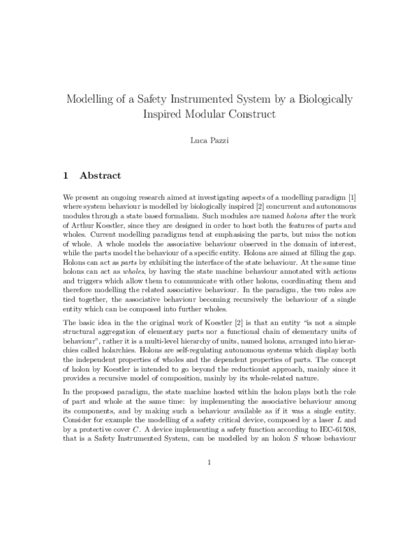 Pdf Modelling Of A Safety Instrumented System By A Biologically Inspired Modular Construct