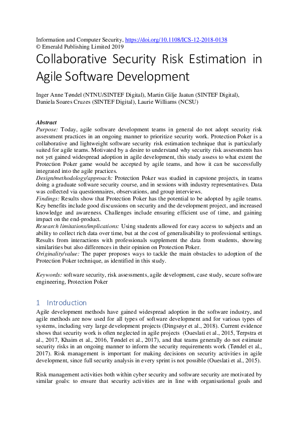 (PDF) Integrating Security in Agile Software Development