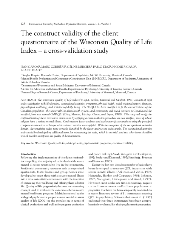 (PDF) The construct validity of the client questionnaire of the ...