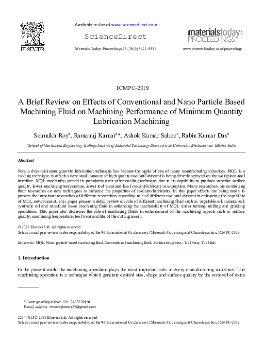 (PDF) A Brief Review on Effects of Conventional and Nano Particle Based Machining Fluid on ...