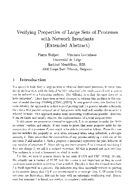 (PDF) Verifying properties of large sets of processes with network invariants