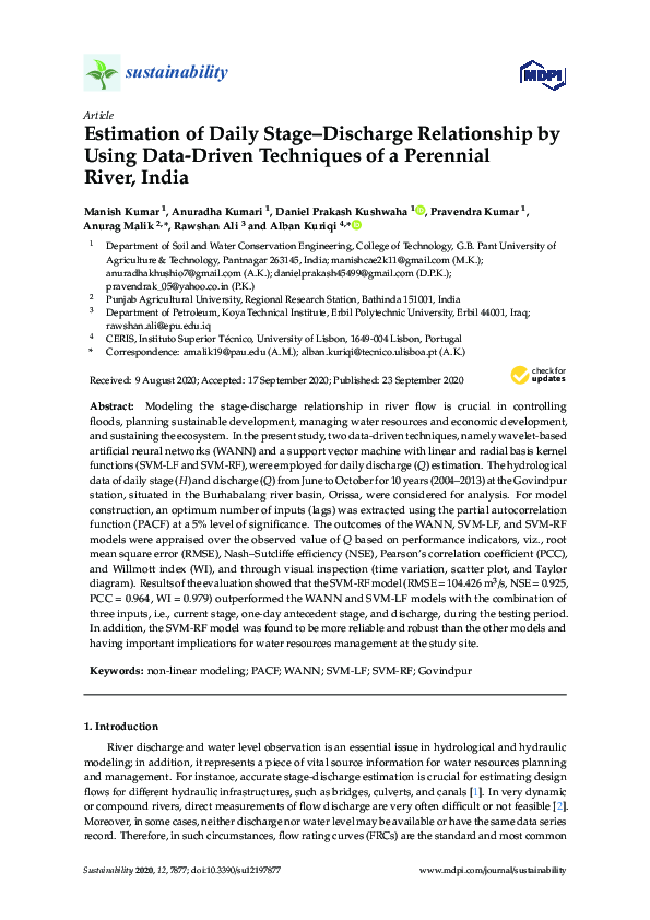 (PDF) Estimation of Daily Stage–Discharge Relationship by Using Data-Driven Techniques of a ...