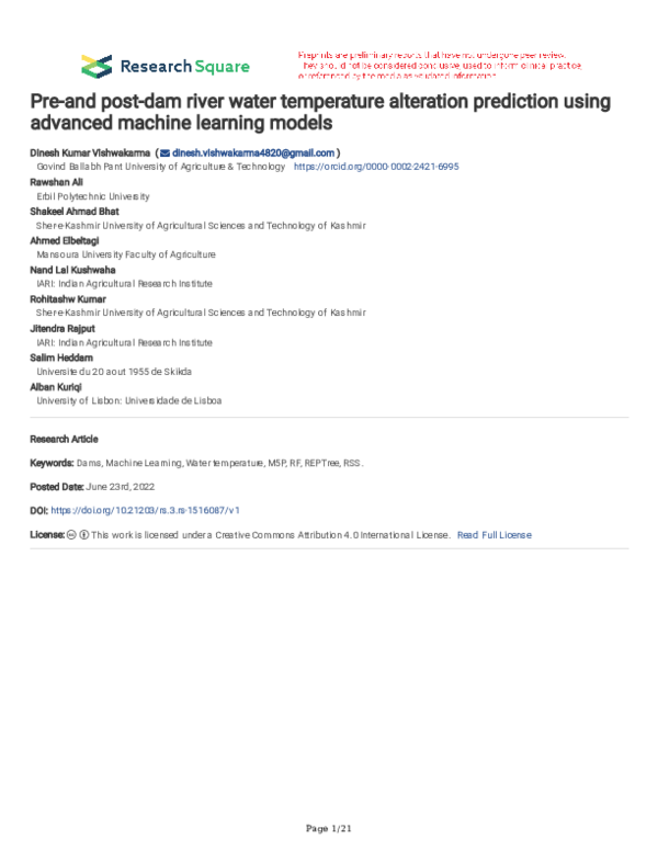 (PDF) Pre-and post-dam river water temperature alteration prediction using advanced machine ...