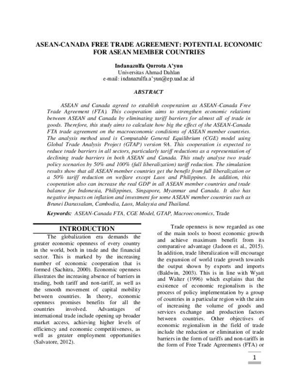 (PDF) Asean-Canada Free Trade Agreement: Potential Economic for Asean ...