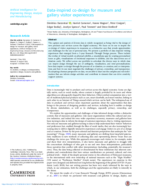 (PDF) Data-inspired co-design for museum and gallery visitor experiences