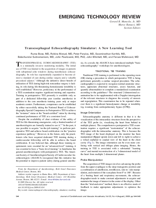 (PDF) Transesophageal Echocardiography Simulator: A New Learning Tool