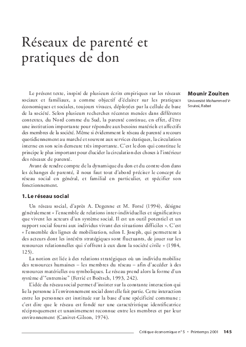 (PDF) Réseaux de parenté et pratiques de don