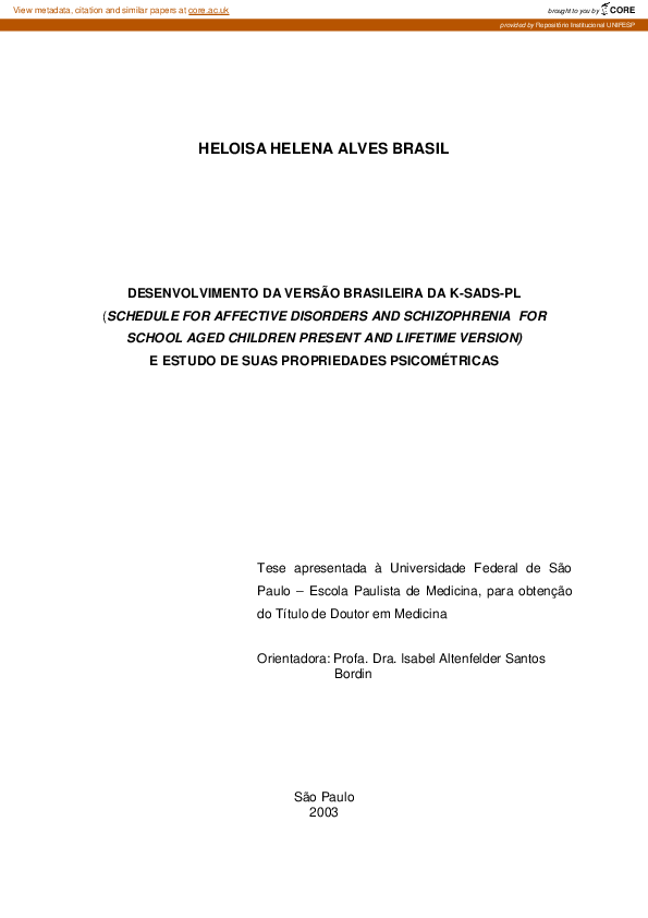 (PDF) Development of the brazilian version of K-SADS-PL (Schudule for ...