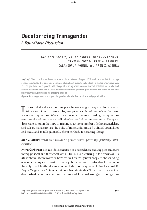 (PDF) Decolonizing Transgender