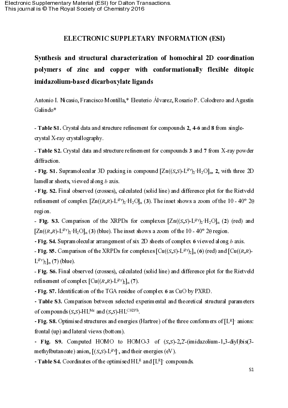 (PDF) Synthesis and structural characterization of homochiral 2D coordination polymers of zinc ...
