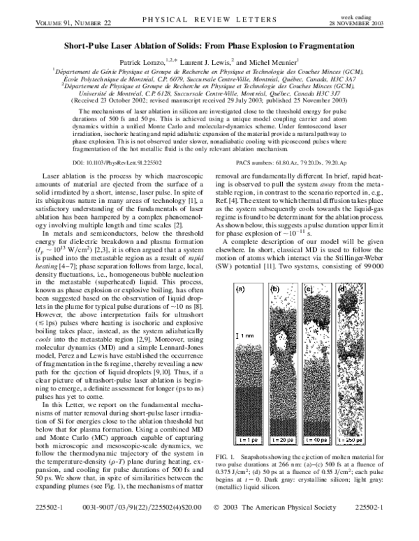 Pdf Short Pulse Laser Ablation Of Solids From Phase Explosion To