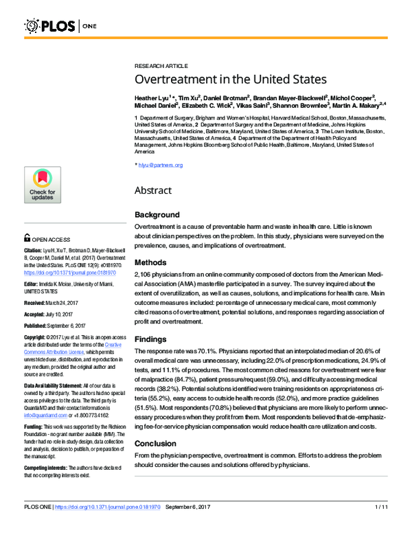 (PDF) Overtreatment in the United States | Daniel Brotman - Academia.edu