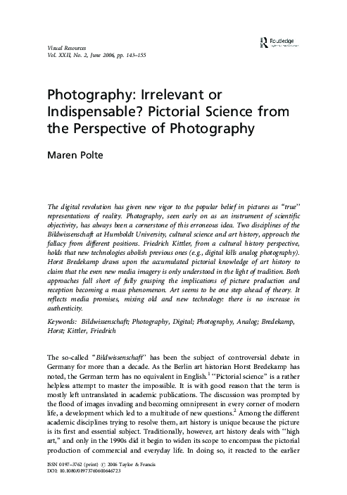 (PDF) Photography: Irrelevant or Indispensable? Pictorial Science from ...
