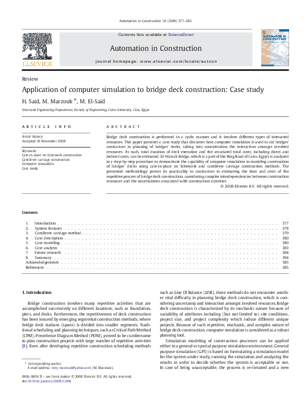(PDF) Application of computer simulation to bridge deck construction ...