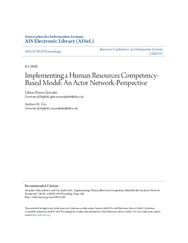 (PDF) Implementing a Human Resources Competency-Based Model: An Actor Network-Perspective