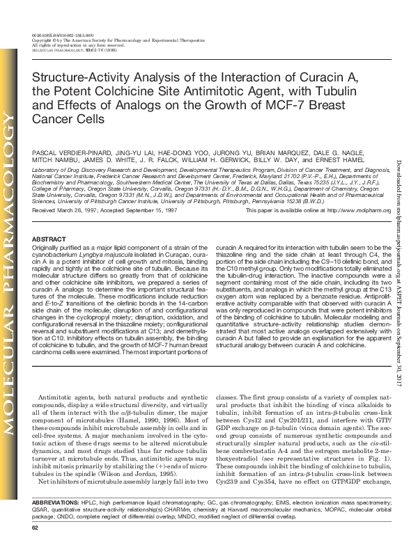 (PDF) Structure-Activity Analysis of the Interaction of Curacin A, the ...