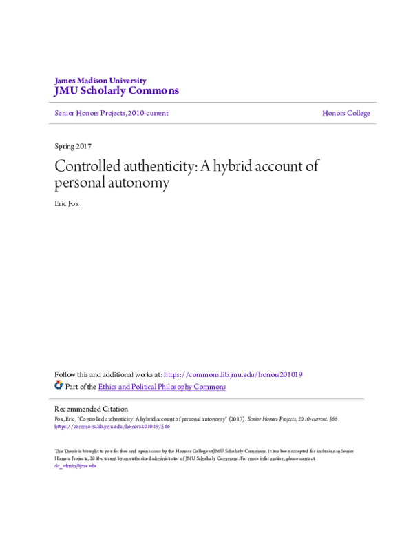 (PDF) Controlled authenticity: A hybrid account of personal autonomy ...