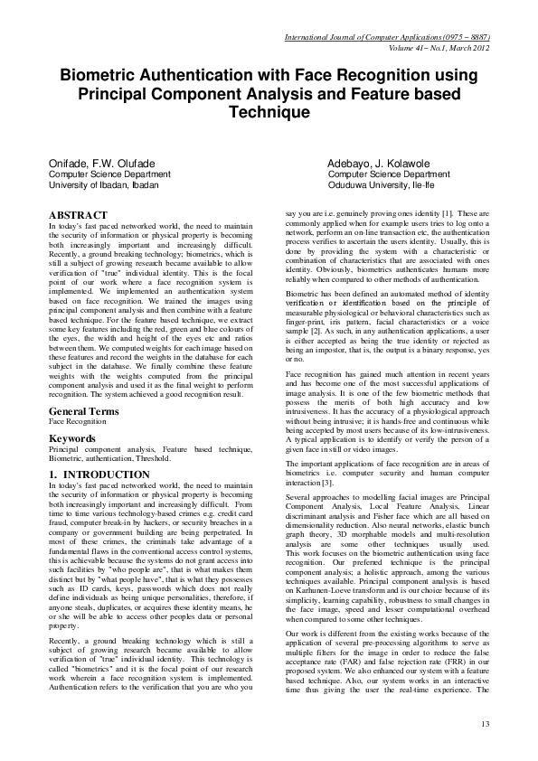 (PDF) Biometric Authentication with Face Recognition using Principal Component Analysis and ...