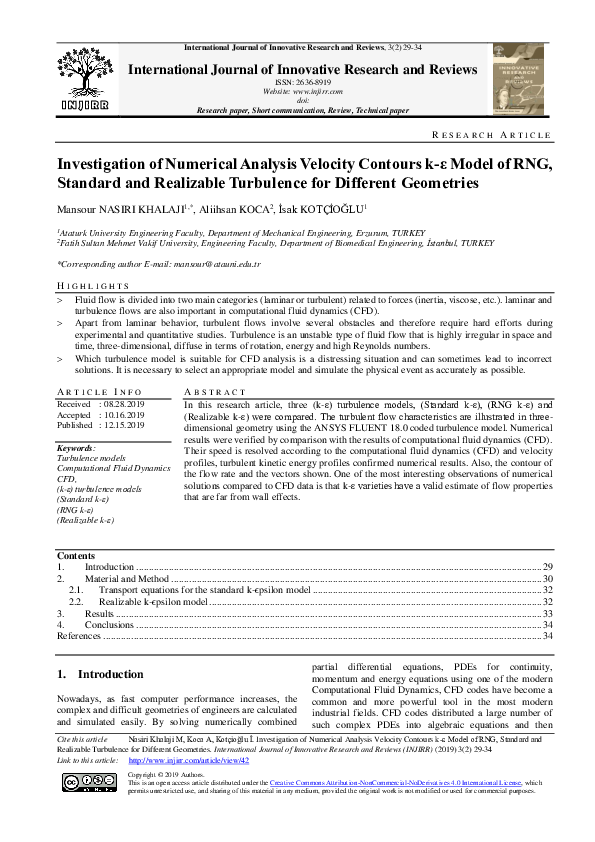 Pdf Investigation Of Numerical Analysis Velocity Contours K ε Model