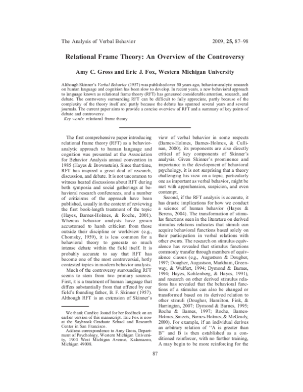 (PDF) Relational Frame Theory: An Overview of the Controversy