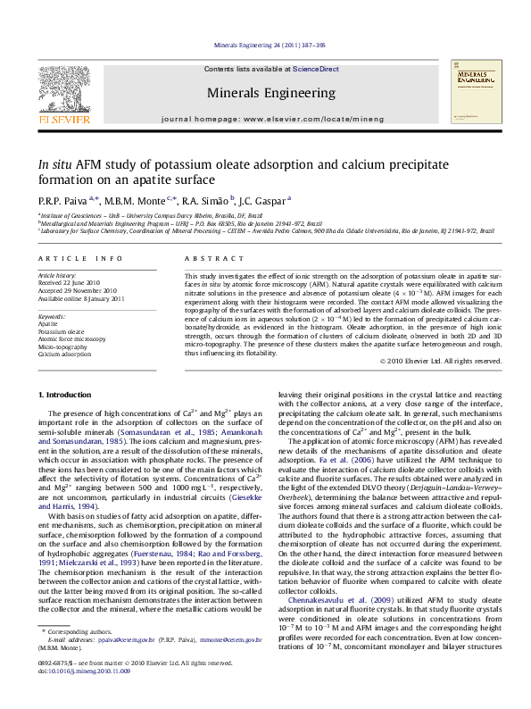 (PDF) In situ AFM study of potassium oleate adsorption and calcium ...