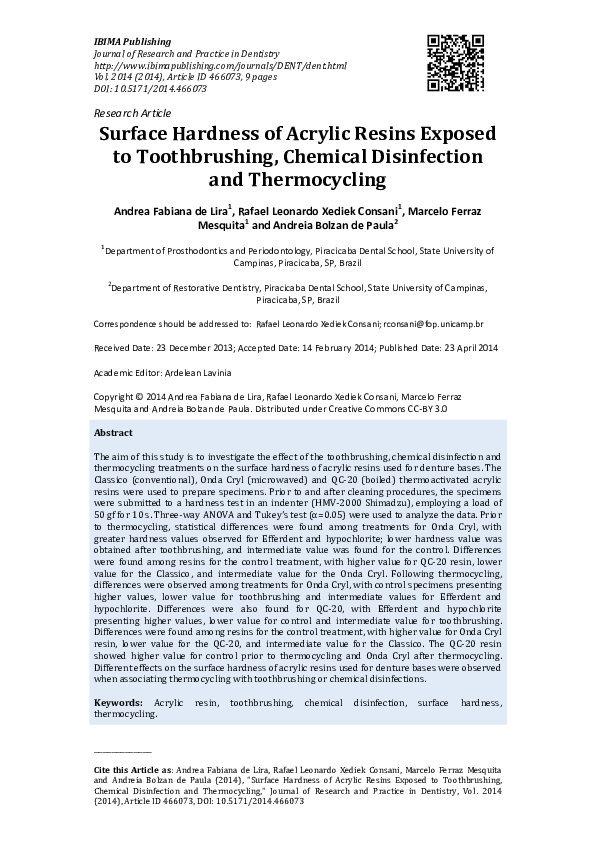 (PDF) Surface Hardness of Acrylic Resins Exposed to Toothbrushing ...
